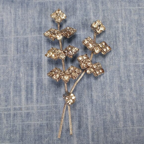 Jewelry | 195s Vintage Branch Pin With Clear Rhinestones | Poshmark